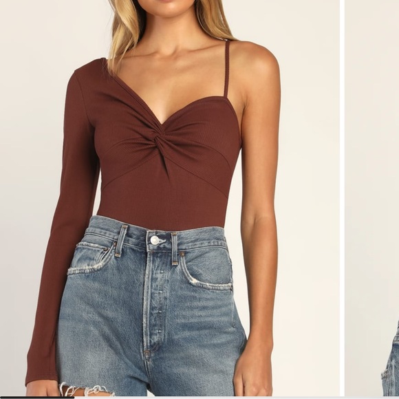 Lulus | Tops | Lulus Pretty Personality Brown Ribbed Bodysuit | Poshmark